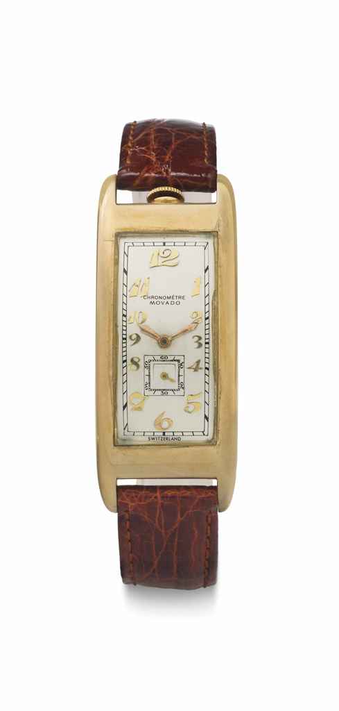 Movado An Early and Rare 14k Gold Rectangular Curved Hinged ...