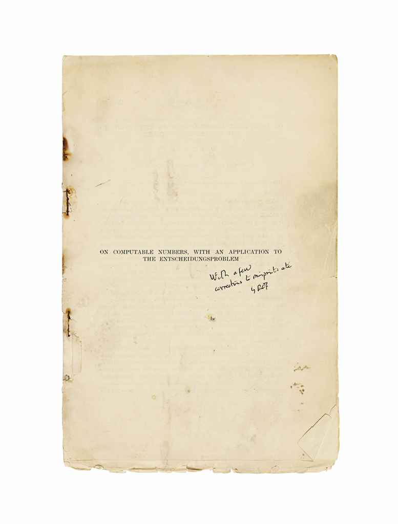 TURING, Alan 'On computable numbers, with an application to ...