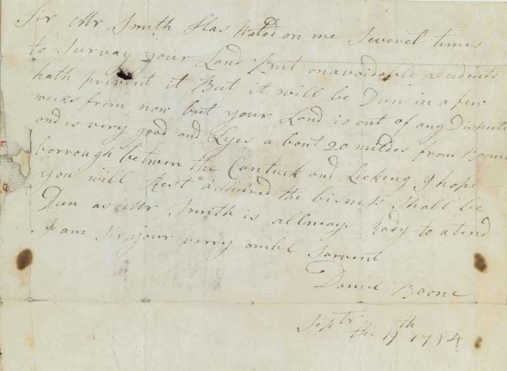 BOONE, Daniel (1734-1820), Frontiersman Autograph letter sig ...