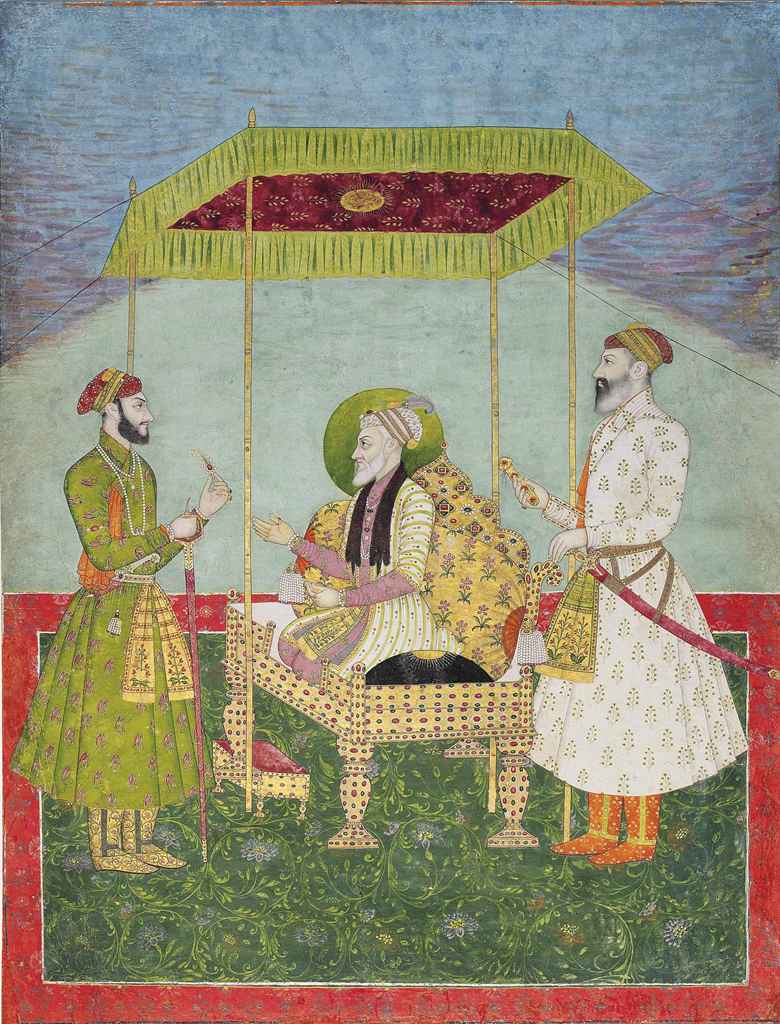 The Mughal Emperor Aurangzeb (reg. 1658-1707) enthroned Deccan, circa ...