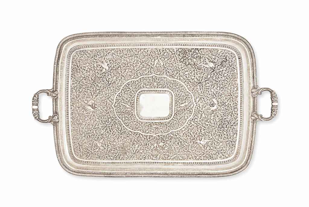 A LARGE SILVER REPOUSSÉ TRAY WITH TUGHRA OF SULTAN ABDULHAMI ...