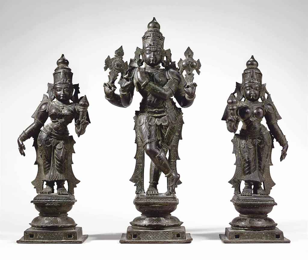 A bronze triad of Vishnu, Shridevi and - auctions & price archive