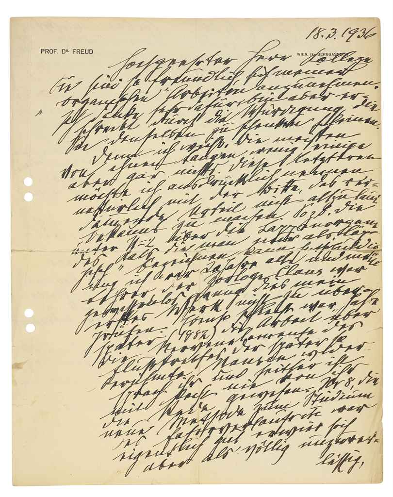FREUD, Sigmund (1856-1939) Autograph letter signed (‘Freud ...