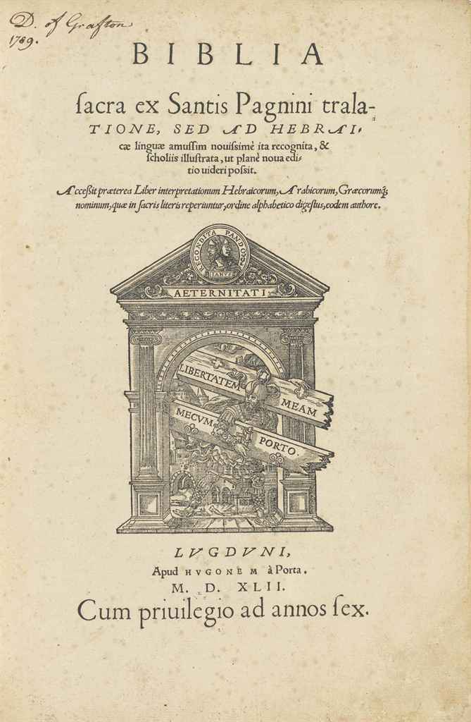 BIBLE, Latin Biblia sacra ex Santis Pagnini tralatione Edite ...