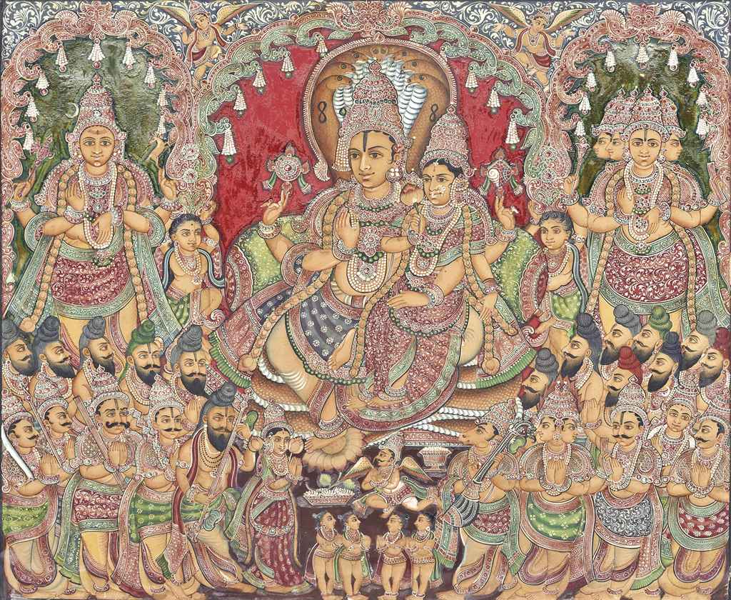 A DEVOTEE'S ICON OF VISHNU AND SHRI ENTHRONED - auctions & price archive