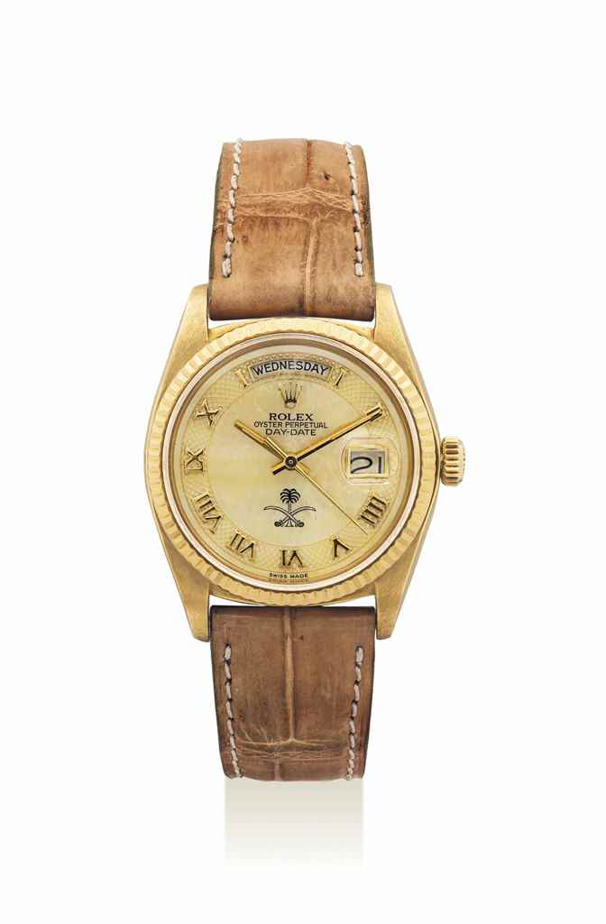 ROLEX A RARE AND UNUSUAL 18K GOLD AUTOMATIC WRISTWATCH WITH ...
