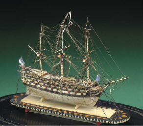 A Napoleonic prisoner of war style ship model of a 60-gun French ship ...