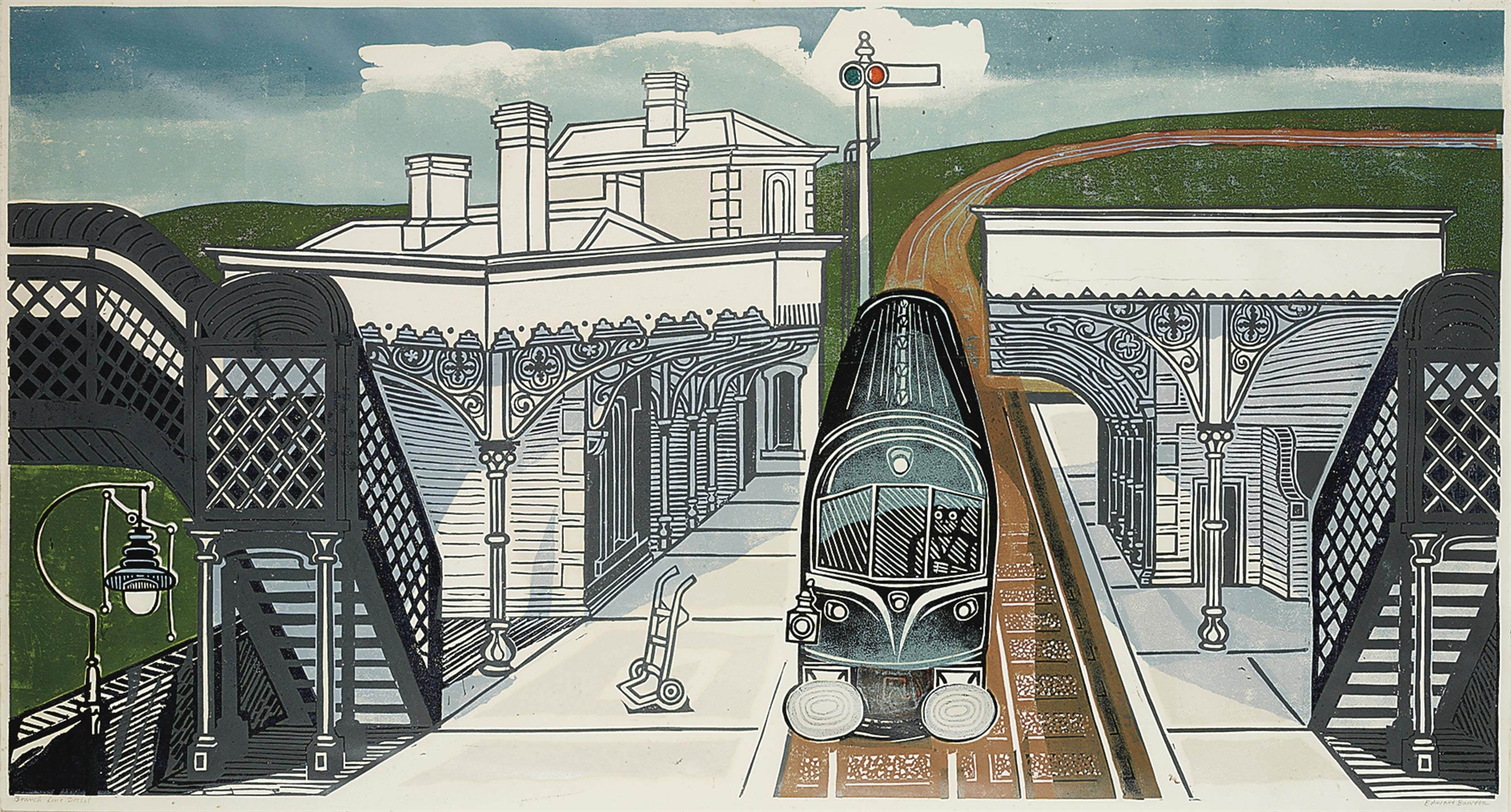Edward Bawden (1903-1989) | Branch Line Diesel (Braintree Station ...