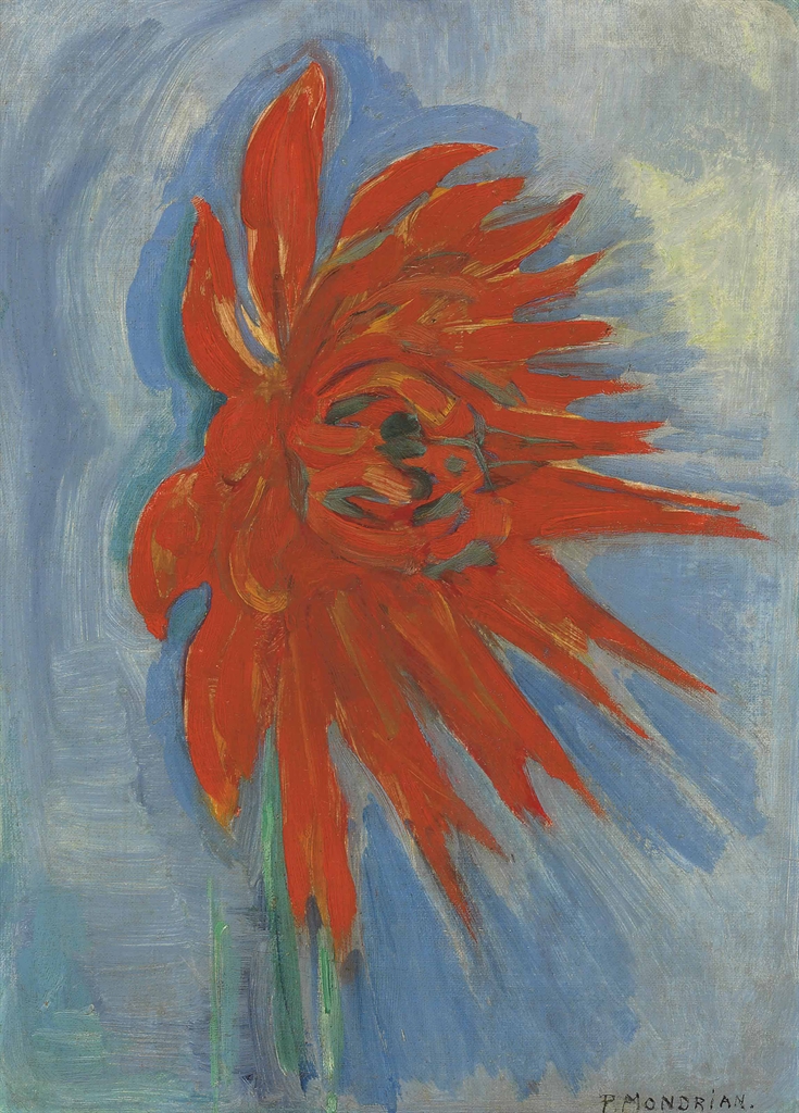 Piet Mondrian (1872-1944) | Red Chrysanthemum on Blue Background | 20th ...