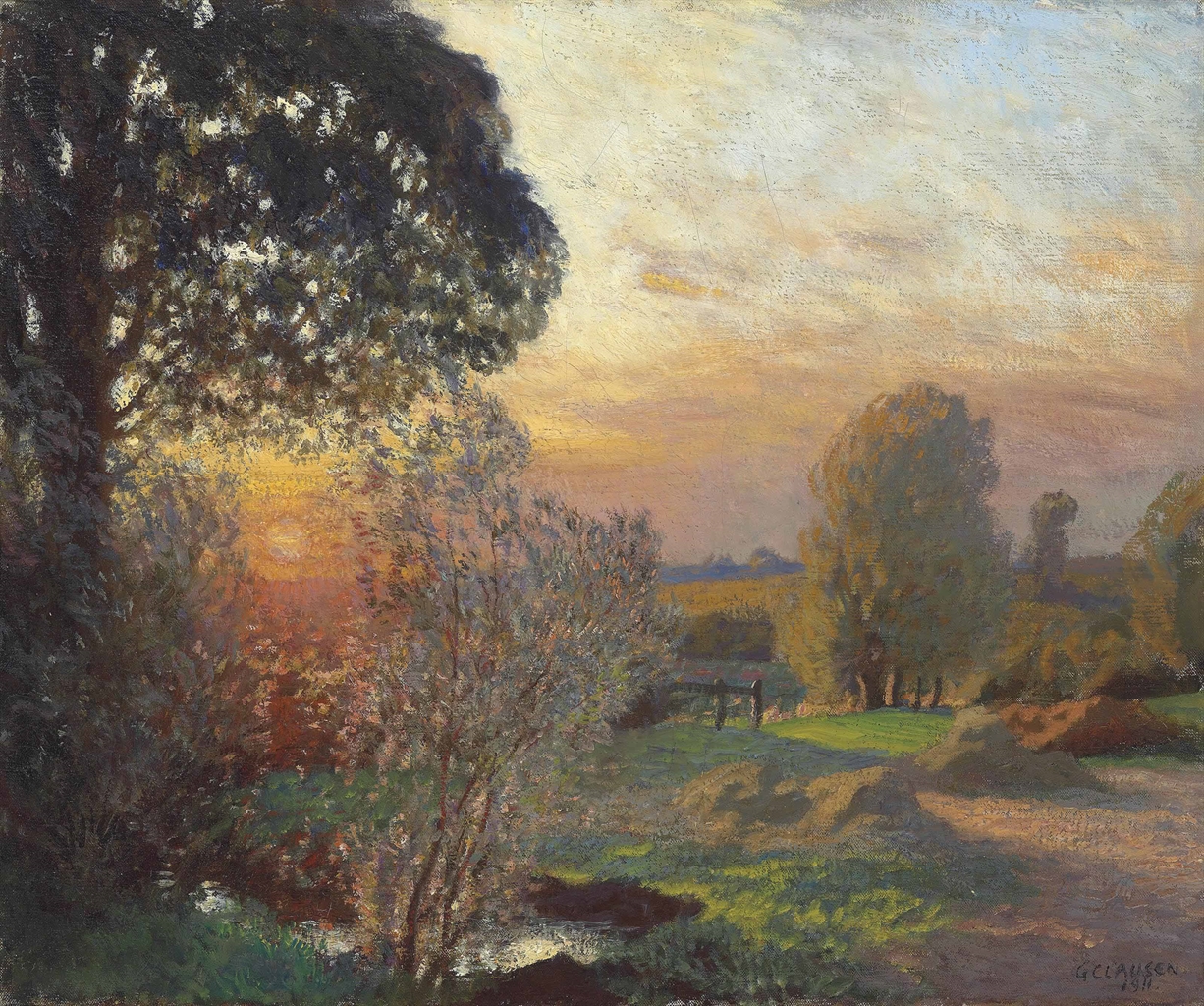 Sir George Clausen, R.A., R.W.S. (1852-1944) | Tranquil Sunset ...