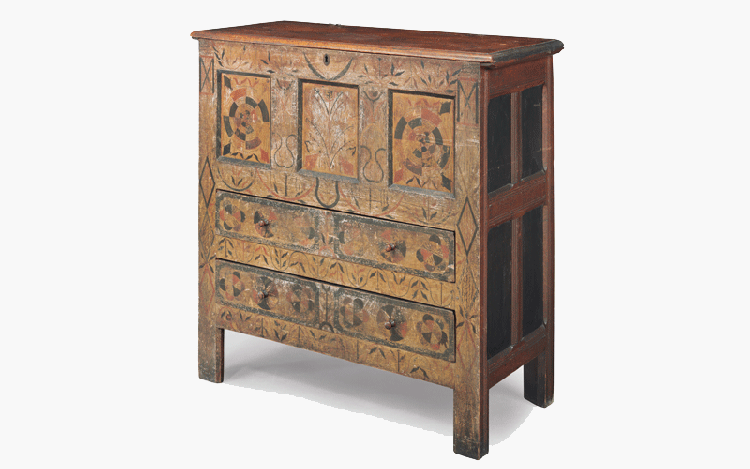 THE EXTRAORDINARY JOINED OAK AND PINE POLYCHROME "HADLEY" CHEST-WITH ...